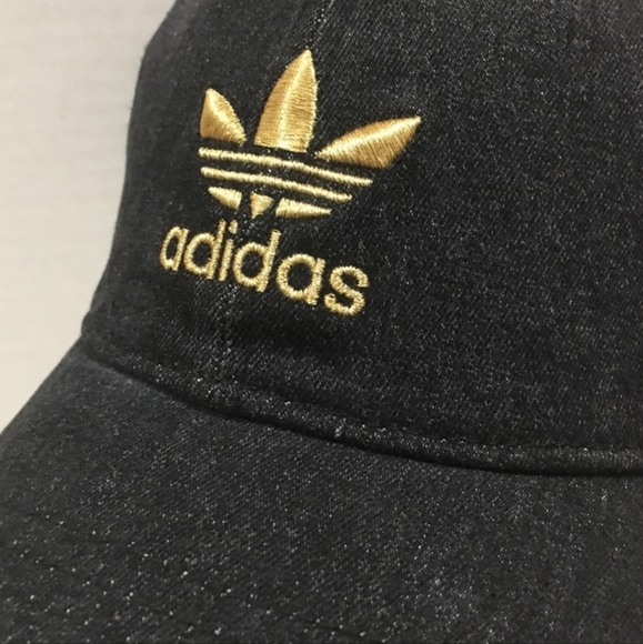 adidas | Accessories | Adidas Relax Black Denim Gold Trefoil Embroidery ...